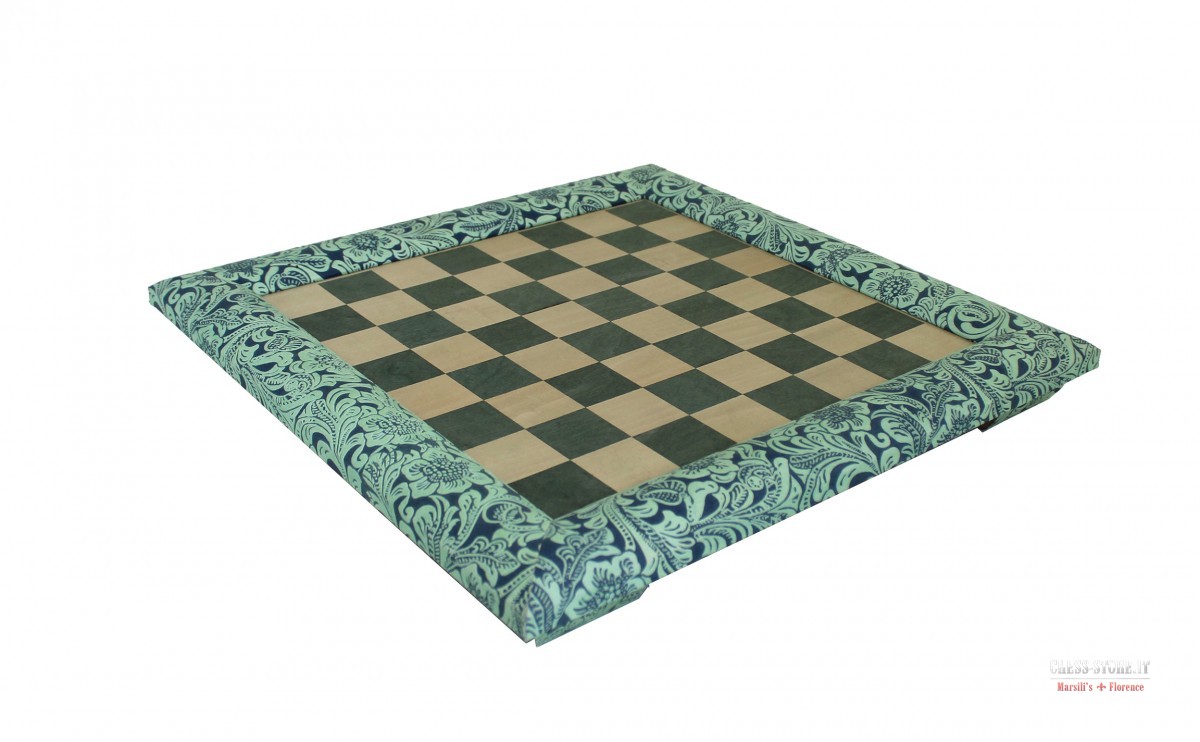 WOODEN AND GREEN FLOWERED LEATHERETTE CHESS BOARD online sale Italian ...